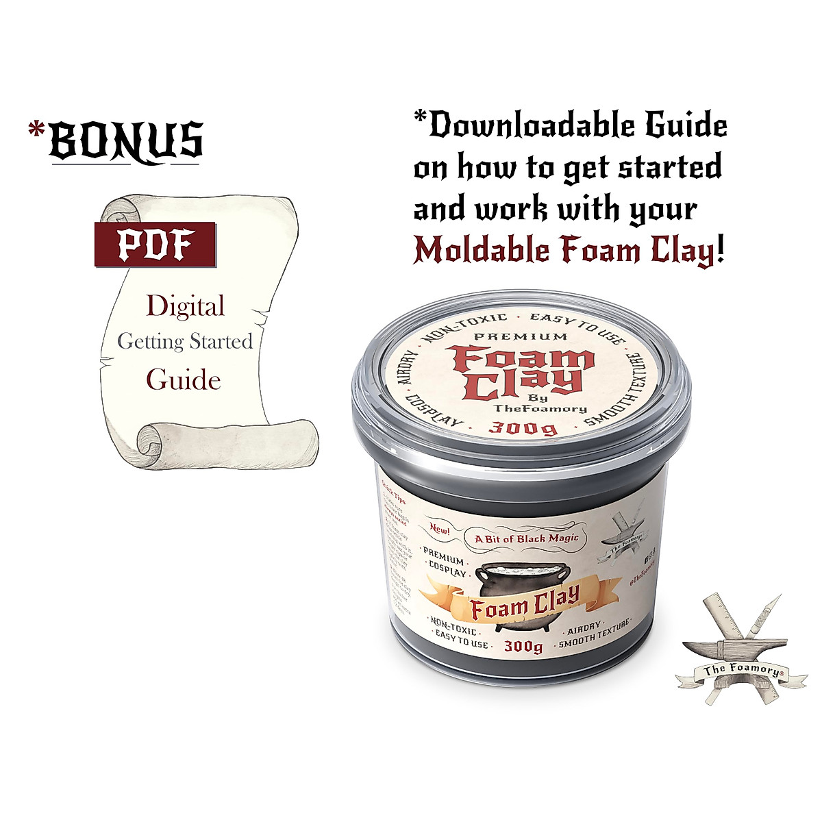 The Foamory Moldable Cosplay Foam Clay (300g Black) High Density Air Dry Clay, EVA Foam Sands Paints Easily, Non-Toxic Safe for Kids, Adults & Crafts