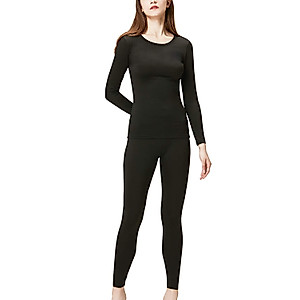 DEVOPS Women's Thermal Underwear Long Johns Top & Bottom Set (Medium, Black)