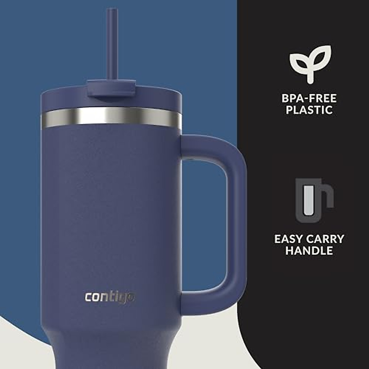 Contigo Streeterville Tumbler 1200 ml with Handle | Stainless Steel Vacuum Insulated Water Bottle with Straw and Lid | Cold for 29 Hours | Travel Mug | Thermal Flask | BPA Free