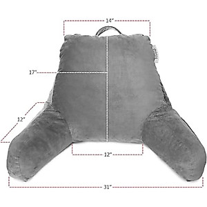 Nestl Reading Pillow Standard Bed Pillow, Back Pillow for Sitting in Bed Shredded Memory Foam Chair Pillow, Reading & Bed Rest Pillows Grey Back Pillow for Bed, Bed Chair Arm Pillow with Pockets