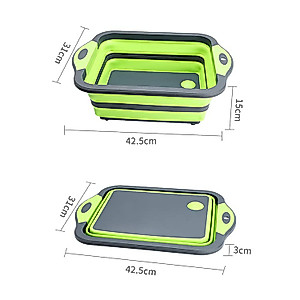 Collapsible Cutting Board - Portable Multi-Purpose Dish Tub - Washing and Draining Fruits and Veggies with Food-Grade Sink Storage - Multifunctional Basket for BBQ, Picnic,Camping and Sink (Green)