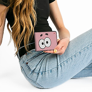 Buckle-Down Men's Nickelodeon Wallet, Bifold, Spongebob Squarepants Patrick Starfish Eyes Close Up Pink, Vegan Leather, 4.0" x 3.5"