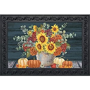 Briarwood Lane Sunflowers and Hydrangeas Fall Doormat Floral Pumpkins 30" x 18"