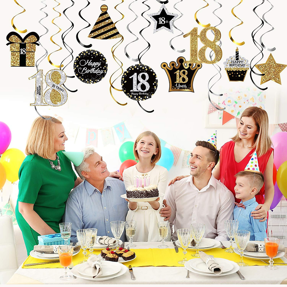 18th Birthday Party Decorations, 18th Birthday Party Hanging Swirls Ceiling Decorations Shiny Celebration 18 Hanging Swirls Decorations for 18 Years Old Party Supplies, 30 Count