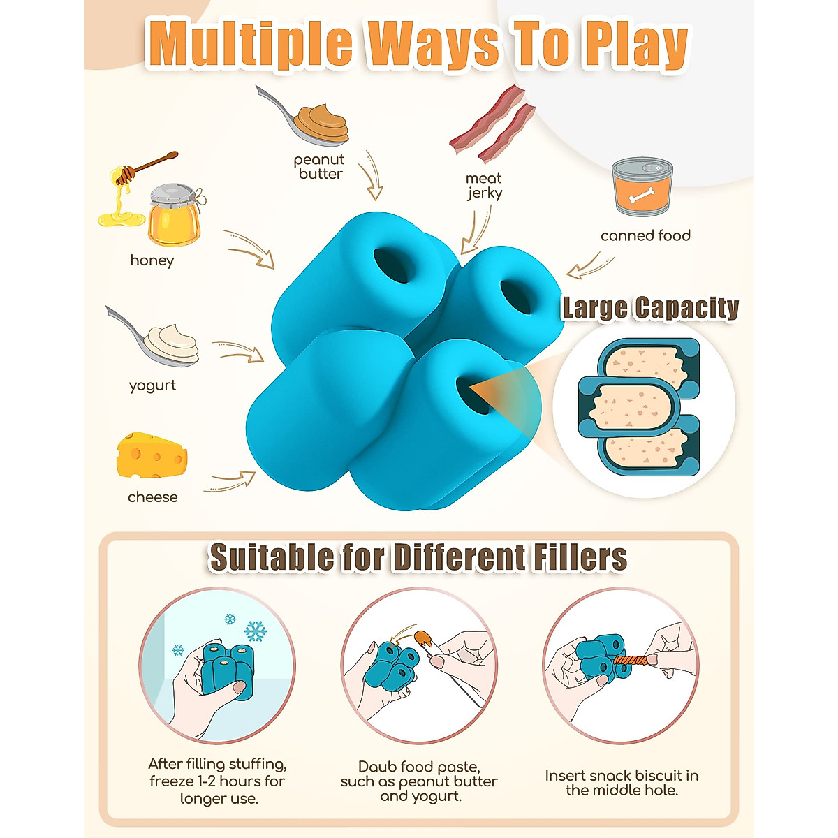 Moonorange Treat Dog Toy, Dog Chew Toys for Aggressive Chewers, Interactive Slow Feeder Dog Toys, Durable Fillable Toy Collection, Frozen Feeding Dog Toy for All Breed Sizes (Blue)