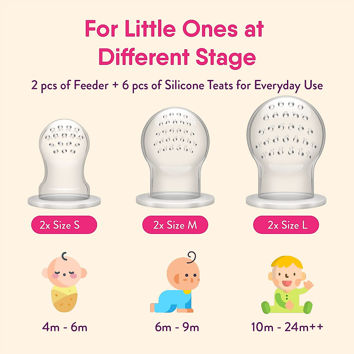 NatureBond Baby Food Feeder/Fruit Feeder Pacifier Nibbler (2 Pack) - Infant Teething Toy Teether Weaning in Appetizing Colors | + Additional Silicone Sacs