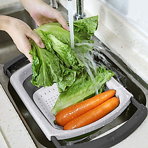 QiMH Collapsible Colander Set of 3-1pc 6 Quart Over the Sink Silicone Strainer - 1pc 4 Quart and 1pc 2 Quart Folding Strainers - Dishwasher Safe(grey&white)