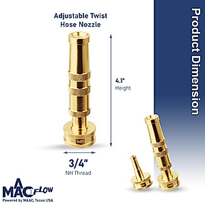 MAACFLOW MAACFLOW High Pressure Brass Garden Water Hose Nozzle 3/4" NH With 3 Rubber Washers (Pack of 1)