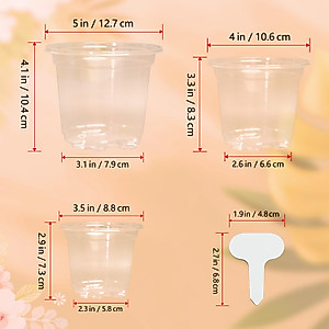 SupKing Clear Nursery Pots 5/4/3.5 Inch Plastic Planter with Drainage Holes, Small Starter Seed Starting Trays for Seedling with Bonus 15pcs Plant Labels（12pcs）