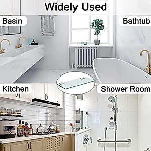 SAYAYO Floating Glass Shelves for Bathroom, Tempered Glass Shelf for Wall 15 x 5 Inch 1 Pack, Clear