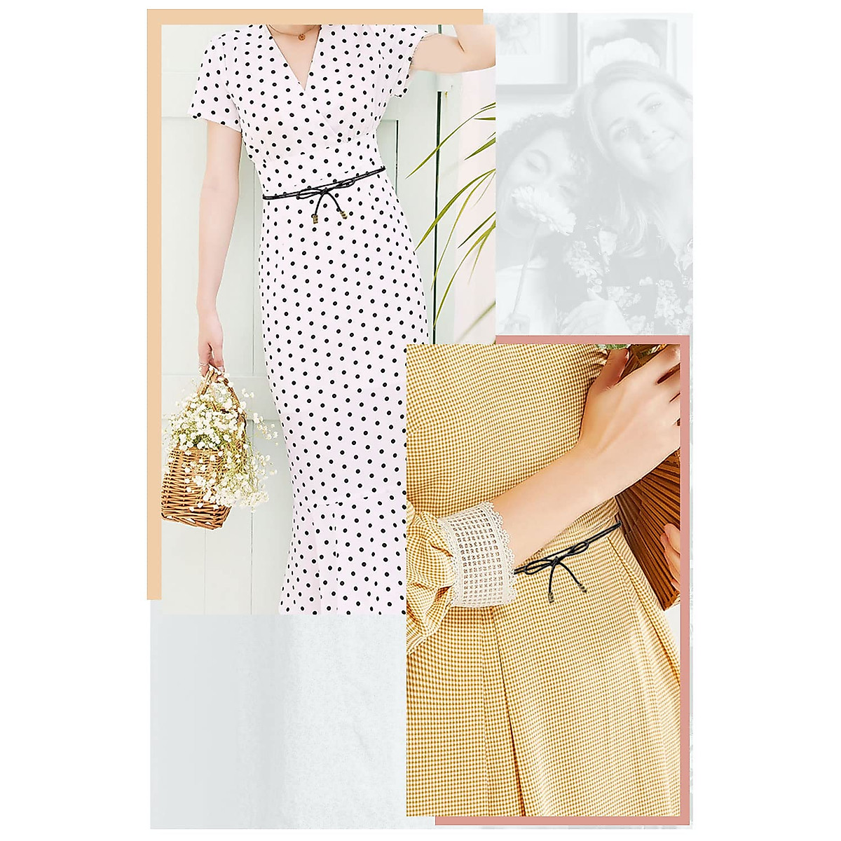 TeeYee Women PU Leather Knitted Waist String Belt/Rope/Chain Long Boho Wrap Skinny Belt (one size, black)