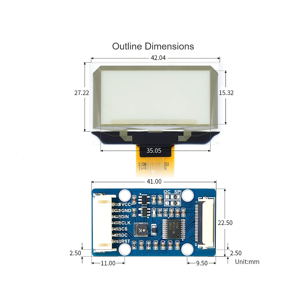 waveshare for Raspberry Pi/Arduino/STM32, 1.51" Transparent OLED Screen with Expansion Board, 128x64 Pixels Light Blue Color Display,3.3V / 5V Voltage Embedded Chip, SPI/I2C Interfaces