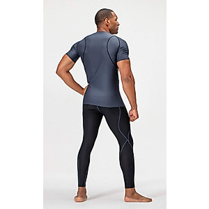 DEVOPS 3 Pack Men's Cool Dry Short Sleeve Compression Shirts, Sports Baselayer T-Shirts Tops, Athletic Workout Shirt (Medium, Black/Charcoal/White)