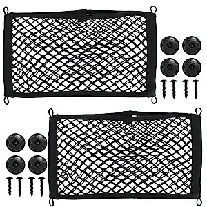 2PCS Small Cargo Net Pocket Storage Mesh Net Elastic Stretchable Automotive Cargo Nets Storage Pouch with 8 Mounting Screws and Hooks for Truck Car SUV RV Boats (17.7 x 9.8 Inches)