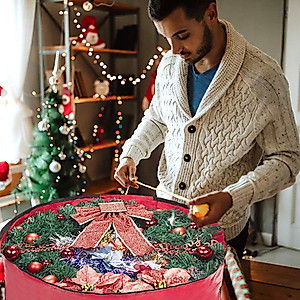 ProPik Christmas Wreath Storage Bag 36" - Garland Holiday Container with Clear Window - Tear Resistant Fabric - 36" X 36" X 8" (Red)