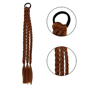 2 Pcs Braided Ponytail Extensions Long Synthetic Hair Pieces Hair Wig Hair Ties Twist Braid Hair Bands Hair Accessories for Women and Girls (Light Brown)