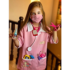 lontakids Kids Animal Doctor Role Play Costume Veterinarian Pretend Play Dress Up Set with Medical Kit (6-8 Years, Pink)
