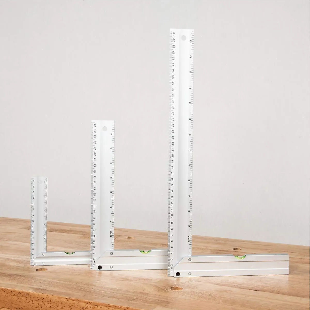 POWERTEC L Square 3pc, Try Square, 90 Degree Measuring Tools w/Bubble Levels, Machinist Square for Router Fence, Table Saw Blade, Woodworking, Carpentry Work, Frame Work (80005)