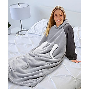Blanket Hoodie Oversize Huge Hooded Blanket Sweatshirt with Deep Pockets and Elastic Sleeves, Women's Men's Fleece Lamb Fleece Soft Warm Comfortable Blanket Jacket Sweater Gift Adult Youth One Size