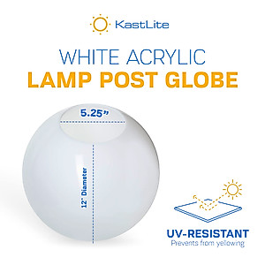KastLite 12" White Acrylic Lamp Post Globe | Smooth Textured with 5.25" Neckless Opening | Manufactured in the USA