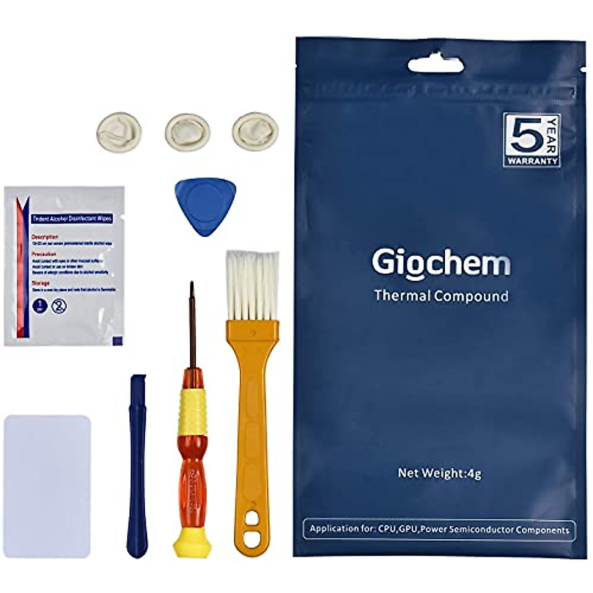 Giochem CPU Thermal Paste Kit 4 Grams with All Pro-Installer Kit,Thermal Conductivity: >6.5W/m-k Thermal Paste, Heatsink Past;Thermal Compound