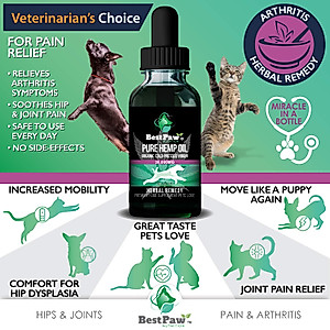 Best Paw Nutrition - Organic Hemp Oil for Dogs and Cats - Joint Pain Relief Arthritis Supplement - Natural Support for Separation Relief - Calming Aid Pets Love - from Canadian Crops - 1oz