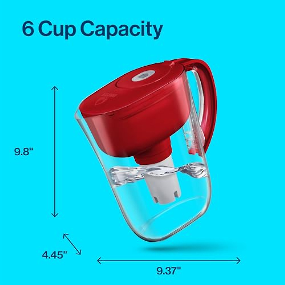 Brita Metro Water Filter Pitcher with SmartLight Filter Change Indicator, BPA-Free, Replaces 1,800 Plastic Water Bottles a Year, Lasts Two Months, Includes 1 Filter, Small - 6-Cup Capacity, Fiery Red