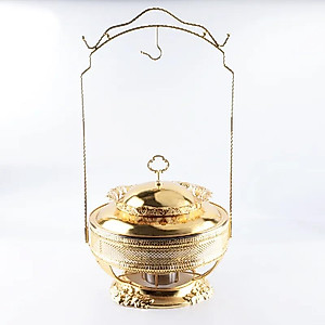 HONHPD Chafing Dish 8L for Hotel Decorative Fancy Luxury Gold Chafing Dish Buffet Set with Hanging Hinged Lid,Buffet Warmers Sets for Parties, Events, Wedding, Camping, Dinner（Golden