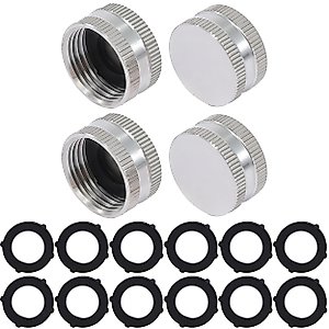 M MINGLE Garden Hose Female End Cap, Stainless Steel Spigot Cap, 3/4 Inch, 4-Pack with Extra 12 Washers