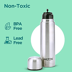 Milton Thermosteel Flip Lid 750, Double Walled Vacuum Insulated Thermos 750 ml | 25 oz | 24 Hours Hot and Cold Water Bottle with Cover, Stainless Steel, BPA Free, Leak Proof | Silver