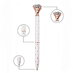 LONGKEY 3PCS Large Crystal Diamond Pen Bling Metal Ballpoint Pen Office and School, Silver / White Rose Polka Dot / Rose Gold, Including 3Pen Refills.
