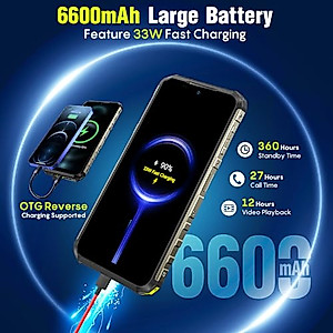 Ulefone Armor 22 (16+128GB) Rugged Smartphone, 64MP Night Vision Camera + 64MP Wide-Angle Camera, Android 13 Unlocked Cell Phone, 6.58 FHD+, 120Hz, 6600mAh, IR Blaster, NFC 4G Dual Sim- All Black