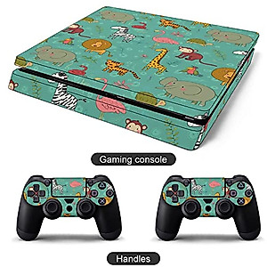 Africa Animals Pattern Funny Sticker Skin Protector Full Print Slim Decal Covers for PS-4 Slim/PS-4 Pro Console & 2 Controller