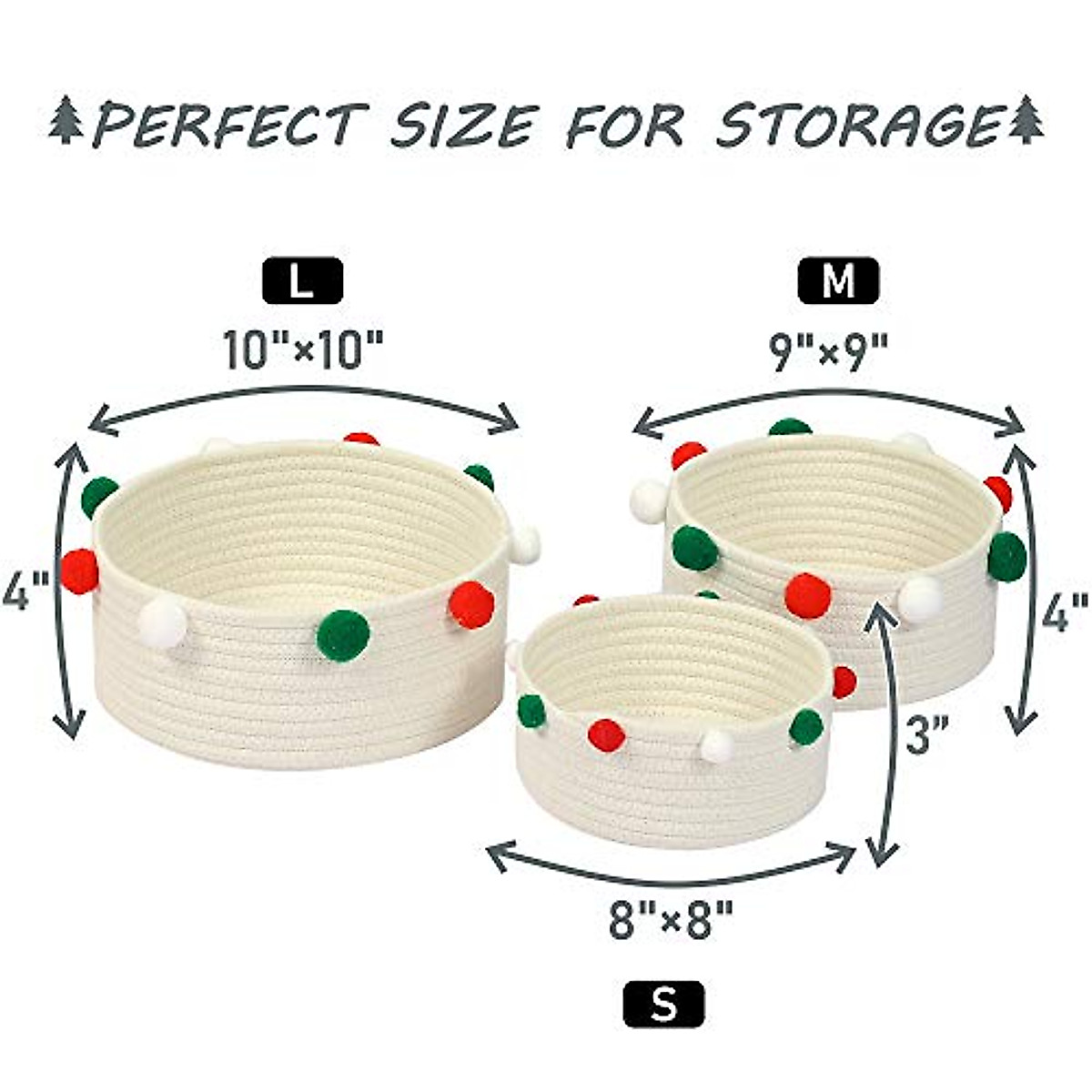 Enzk&Unity Woven Basket Set of 3 Cotton Rope Storage Decorative Coiled Baskets for Toys, Towels, Blankets, Nursery, Kids Room, Bedroom, White