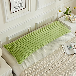 JAUXIO Faux Fur Fluffy Body Pillow Cover Luxury Striped Plush Decorative Body Pillowcase, Ultra Soft and Cozy Zipper Closure 21 x 54 Inches, Apple Green