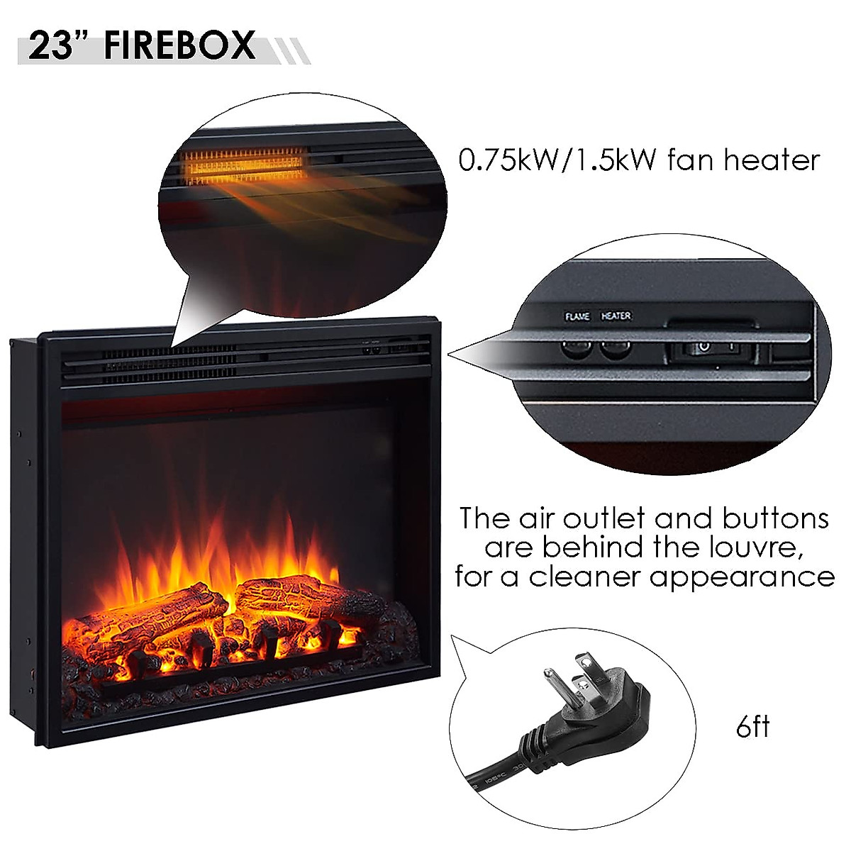 LegendFlame Fireplace Suite Sheraton, 48 Inch Mantel Surround, Cream White with Snow White Marble Finish, with 23 Inch Electric Fireplace Insert, 750W/1500W, Weekly Timer, Mood Light, Remote Control