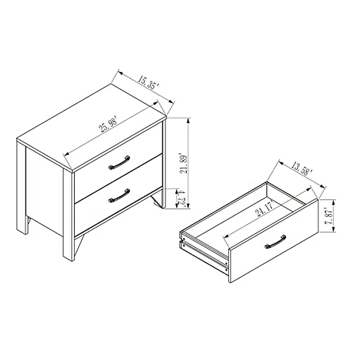 Panana 2/3/4/5/6 Drawer Dresser, Chest of Drawers Wooden Storage Dresser Cabinet Bedroom Furniture (2 Drawer, Black)