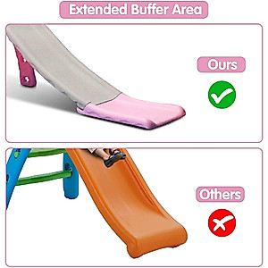 Kinbor 4 in 1 Toddler Slide Swing Set, Climber Slide Playground Baby Playset for Both Indoor & Outdoor with Basketball Hoop, Extra Long Slide & Easy Climb Stairs, Pink