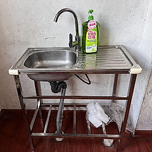 ENLLY Commercial Kitchen Sink, 29.5" L × 15.7" W × 30" H Single Bowl Stainless Steel Sink Utility Prep Washing Hand Basin for Yard Office Laundry Camping Restaurant, 1 Compartment