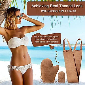 CeleCily Self Tanning Mitt Applicator - 3 in 1 Tanning Mitts Self Tanner Mitt Applicator Self Tanning Glove for Self Tan Mit Sunless Tanner Mitt Self Tanner Glove With Thumb Ultra Soft Spray Tan Mitt