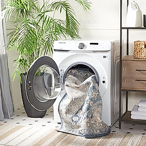 SAFAVIEH Blair Washable Collection Runner Rug - 8' Runner, Grey & Navy, Contemporary Design, Washable & Slip Resistant, Ideal for High Traffic Areas in Hallway, Bathroom & Kitchen (BLR220F-28)