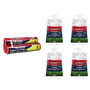 Catchmaster Outdoor Fly Trap Bundle, Giant Fly Glue Trap 3-Pack & Fly Bag 4-Pack, for Garage, Backyard, Pool, Patio & Camping