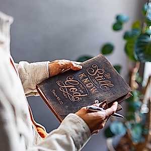 moonster Refillable Leather Journal Lined Notebook - Journals for Women w/Psalm 46v10 Embossed Bible Verse - Vintage Handmade Leather Notebook with 320 Pages Milled A5 Ruled Paper & Luxury Pen