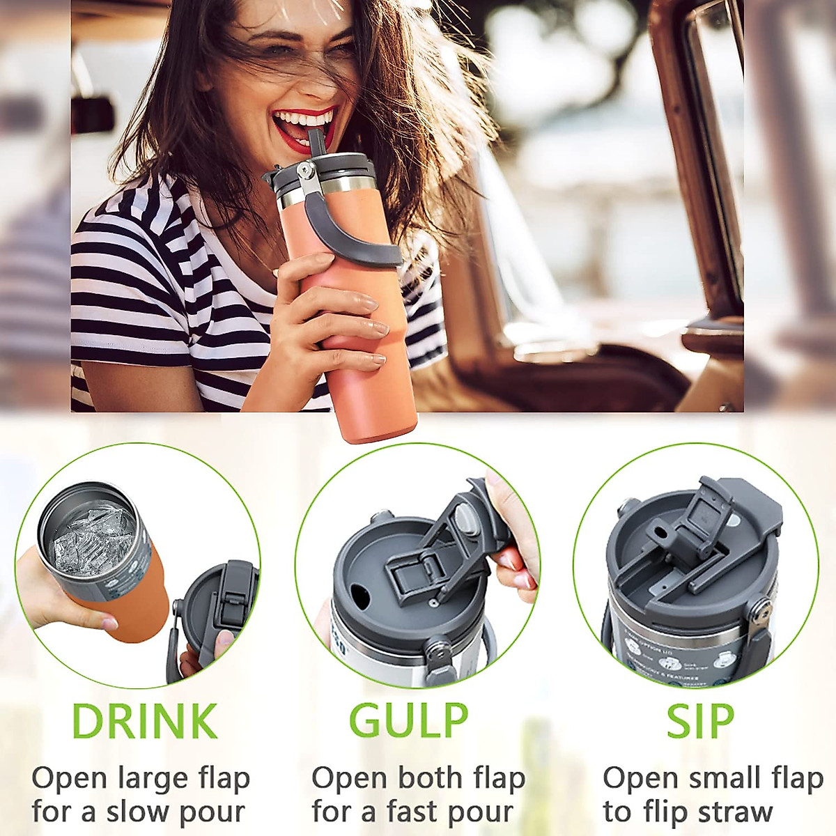 ZHZHLED 30 oz Tumbler with 2-in-1 Lid and Straw, Vacuum Insulated Water Bottle with Handle, Double Wall Stainless Steel Coffee Cup Travel Mug Leak Proof Flip, Cold for 12 Hours Iced for 24 Hours