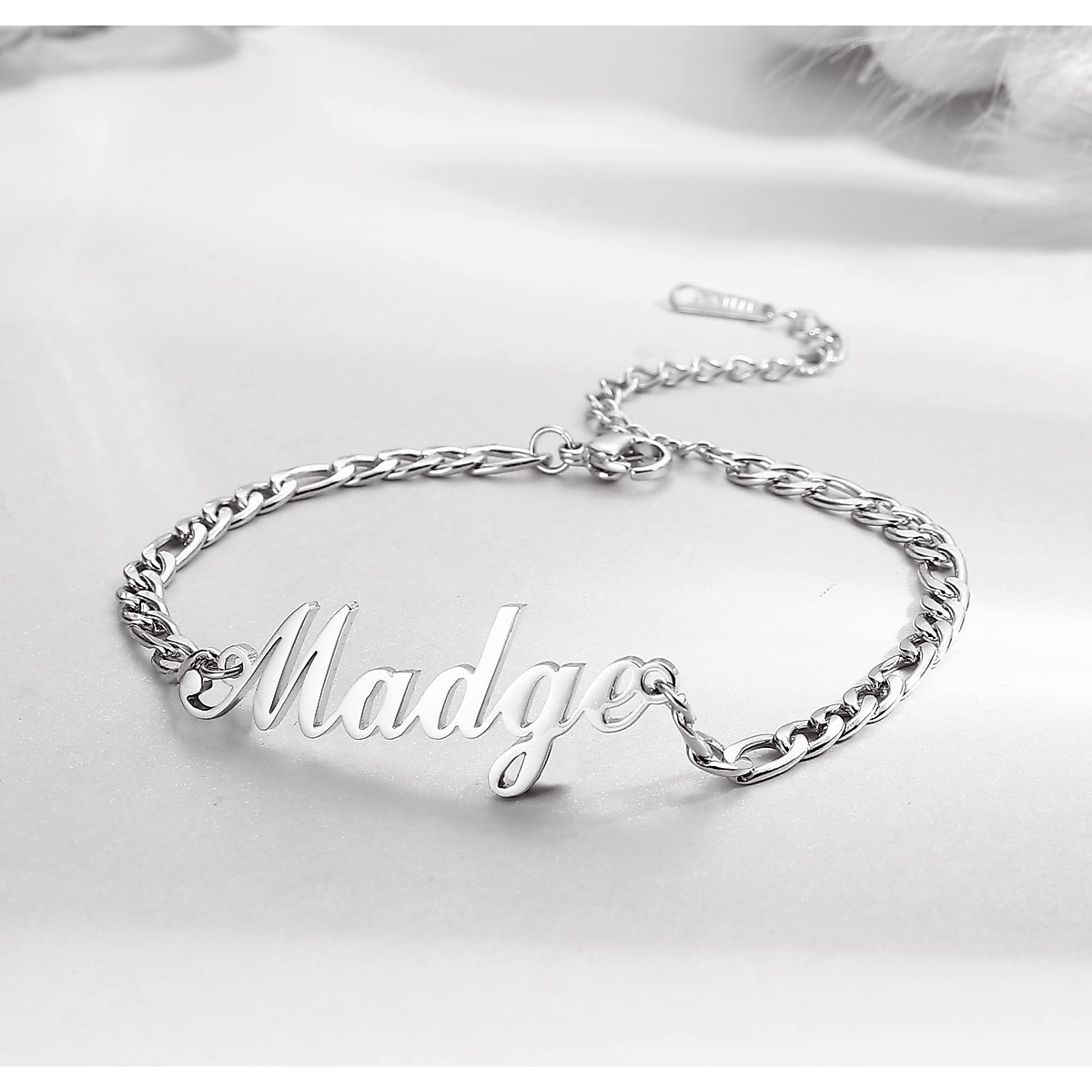 Jewenova Sterling Silver Name Bracelet/Anklet Personalized Cuban Chain Bracelet with Name S925 Custom Anklet Personalized Jewelry Gift for Women