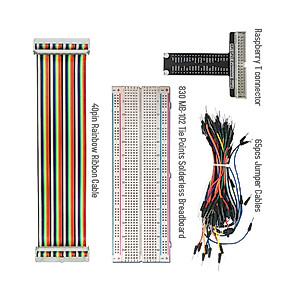 LK COKOINO for Raspberry Pi GPIO Breakout, T-Type GPIO Expansion Board+830 Points Solderless Breadboard+65pcs Jumper Cables+40pin Rainbow Ribbon Cable