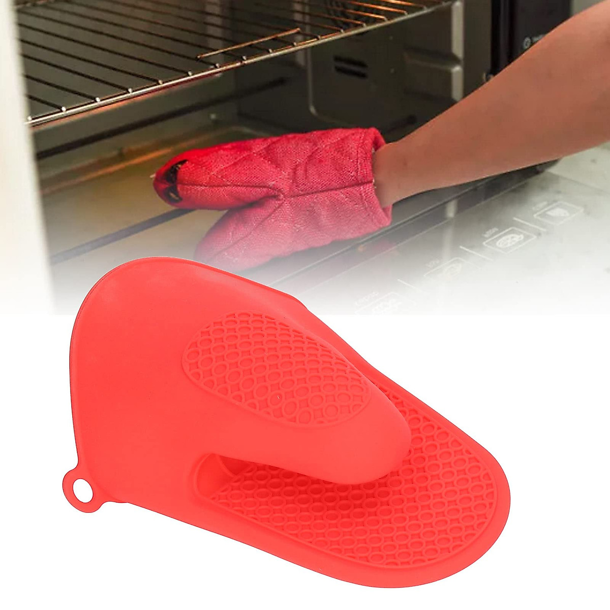 2 Pairs Mini Oven Gloves, Silicone Oven Mitts Heat and Slip Resistant Silicone Mini Potholders Mitts Kitchen Finger Grips for Kitchen Cooking and Baking(red)