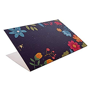 Anniversary Card - Gold Foil Multicolored Floral Dark Blue Textured Greeting Card with Kraft Envelope - 5" x 7" - Happy Anniversary Card For Couple, Valentine, Employee, Him or Husband - Blank Inside