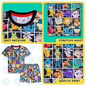 Pokemon Boys Pyjamas for Kids and Teenagers T-Shirt and Shorts Summer PJs Gifts for Boys (Multi, 9-10 Years)