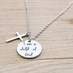 Bible Verse Cross Pendant Christian Necklace Prayer Charm Faith Religious Jewelry Christian Necklaces for Women Engraved I am a Child of God